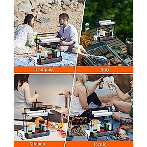 Rehuijao Grill Caddy BBQ Caddy for Outdoor Grill, Large Grill Caddy with Paper Towel Holder, Picnic Caddy for Camping, Grill Caddy Organizer for Plates and Utensils