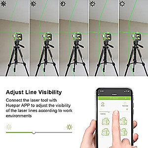 Huepar 3 x 360 Green Beam 3D Laser Level with Bluetooth Connectivity Three-Plane Self-Leveling and Alignment Cross Line Laser Level -One 360° Horizontal and Two 360° Vertical Lines Laser Tool 603CG-BT