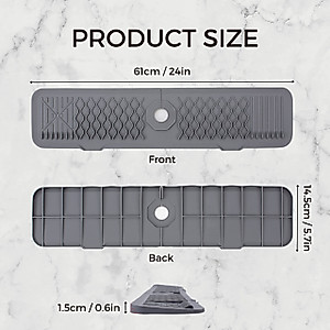Kitchen Sink Splash Guard Behind Faucet 24 inch | Kitchen Faucet Mat Splash Guard Sink Accessories | Longer Mat, Self-Draining Inclined Slope Design, Durable, Dishwasher Safe, Adjustable Hole