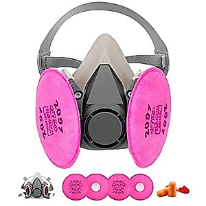 Reusable Half Facepc Cover, with 4pcs 2097 Filter and Earplugs for Paint, Used for Painting, Dust, Welding, Metal Cutting and Other Work Protection ,Organic Vapor Gas Perfect for House DIY Project