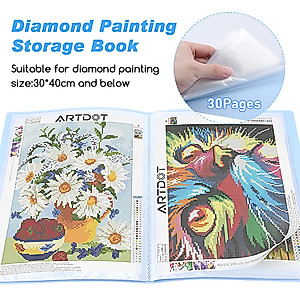 A3 Diamond Painting Storage Book for Diamond Painting Kits Diamond Art Storage Presentation Book Diamond Art Portfolio Folder with 30 Pocket Slevees Protectors(Blue)