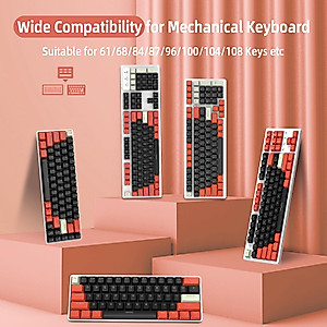 108 Key Custom PBT Keycap Set Double Shot OEM Profile for 61/68/87/98/100/104Key TKL 60% and Full Size Cherry Gateron Kailh Outemu Cross Type Switch US Layout Mechanical Keyboard (Orange Black White)