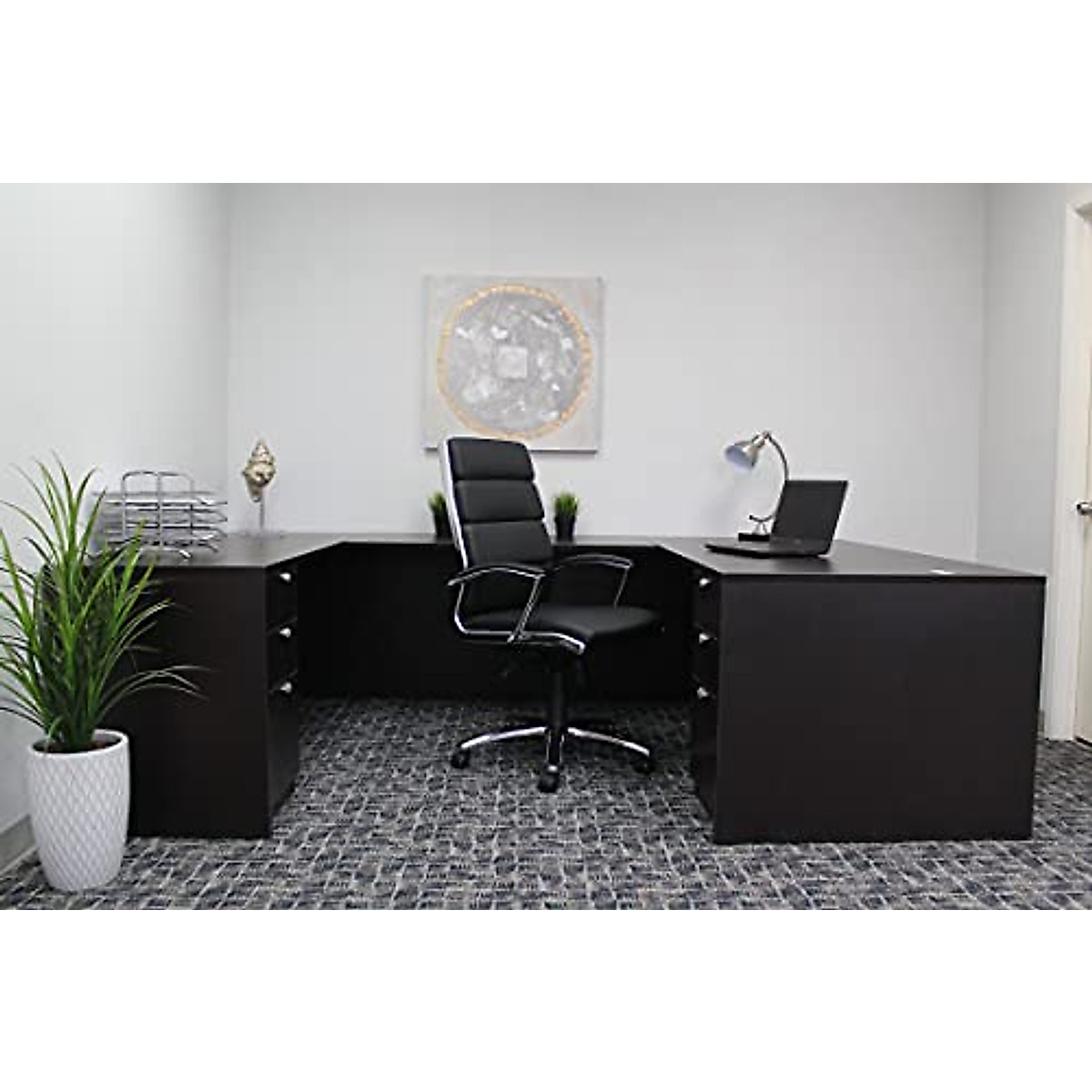 Boss Office Products CaressoftPlus Executive Chair, Traditional, Metal Chrome Finish 30D x 27W x 42H in
