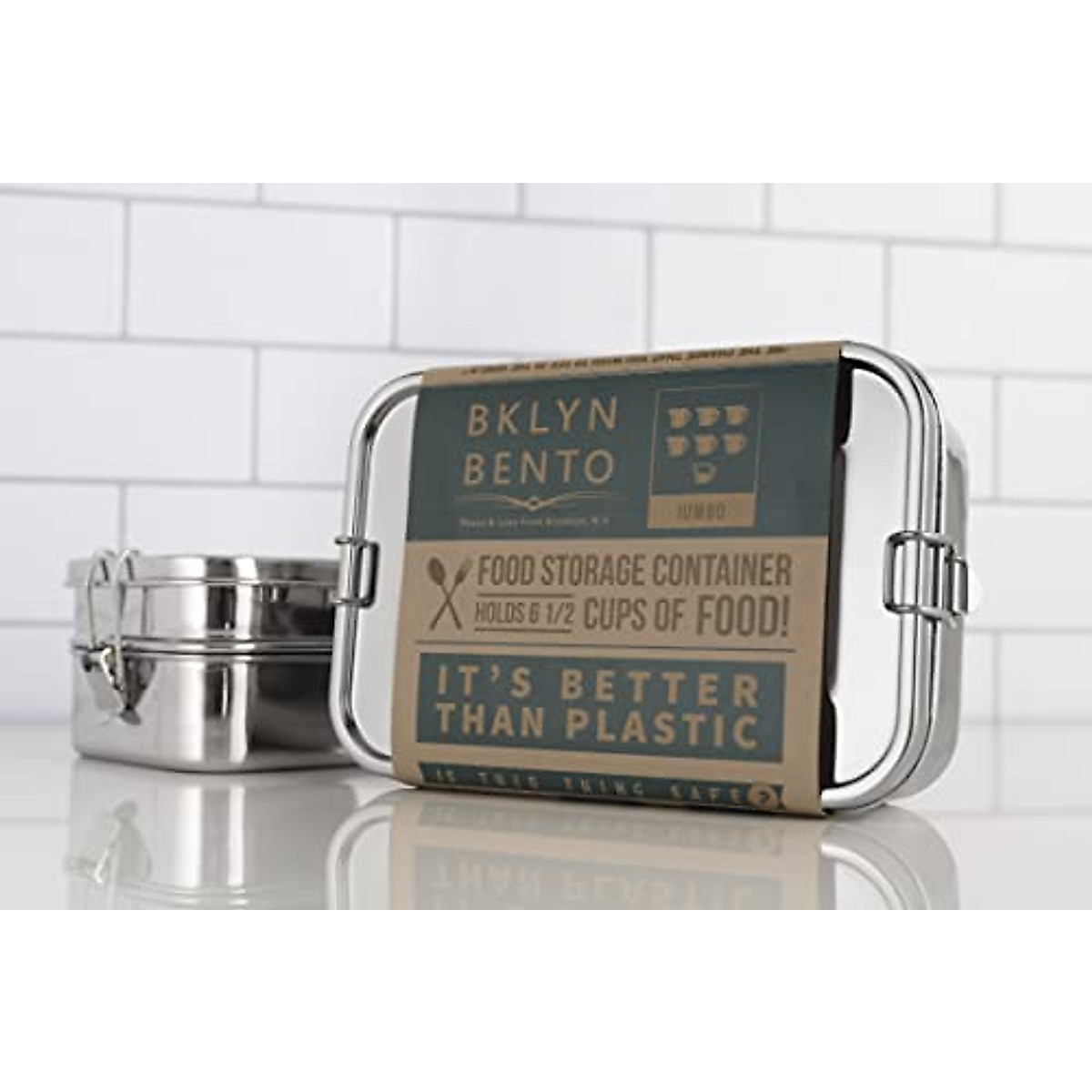 Stainless Steel (Single Compartment) Jumbo Bento Box. This Eco Friendly Food Storage Container Holds 6 ½ Cups Of Food. Perfect for Leftovers Or As A Large Metal Tiffin Lunchbox.