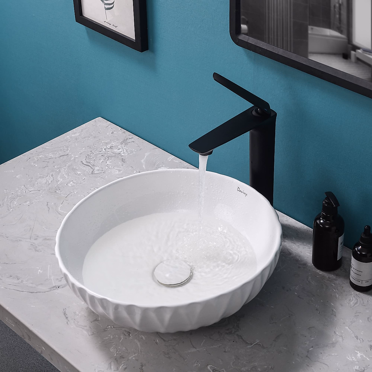 Davivy 15.3'' Round Vessel Sink with Pop Up Drain,Bathroom Vessel Sinks,Bathroom Sinks Above Counter,White Vessel Sink,Counter top Sink,Round Vessel Sinks for bathrooms