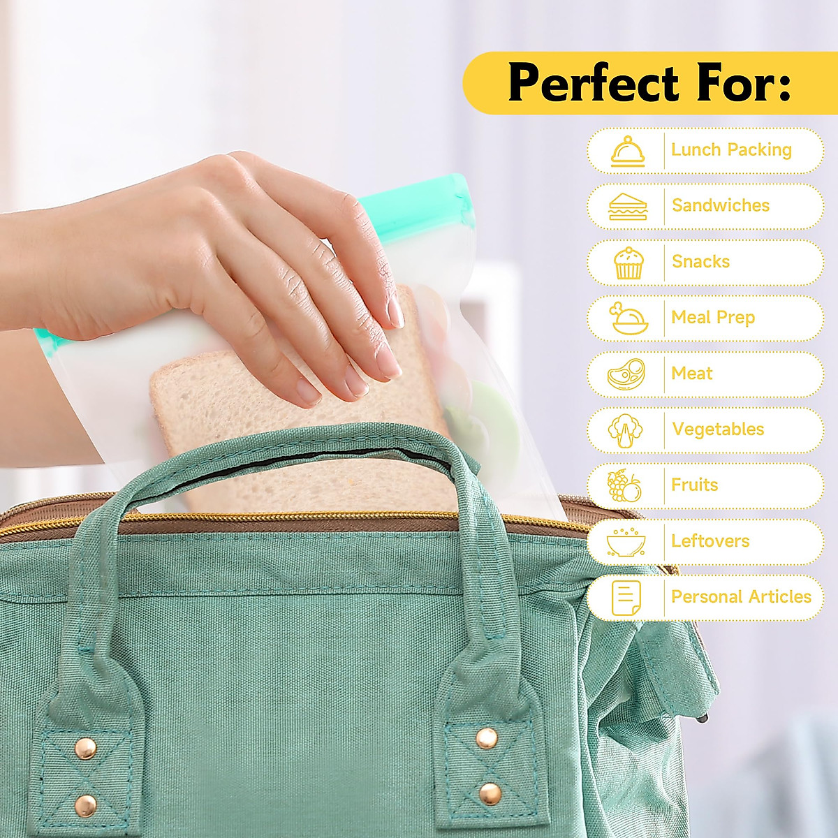 COOKFUN Reusable Freezer Bags 10 Pack, 3 Reusable Gallon Size Bags, 4 Reusable Sandwich Bags Ziplock Containers, 3 Resuable Snack Bags for Kids Adults, Kitchen Fridge Organization and Storage