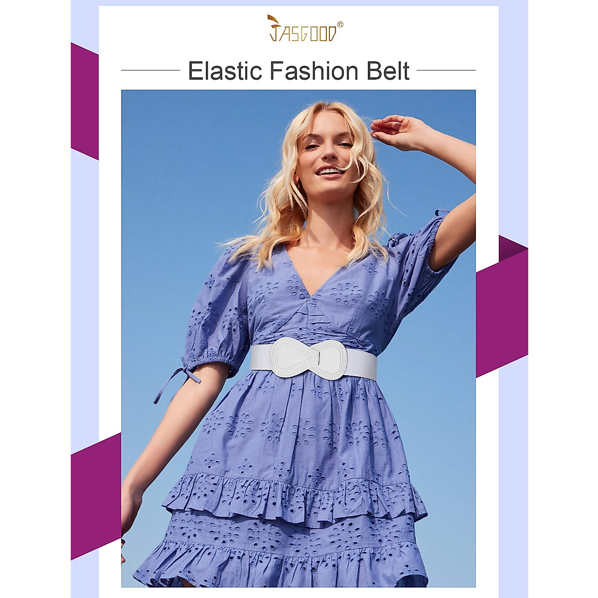 JASGOOD Women Stretchy Belt for Dresses Vintage Elastic Wide Waist Belt, D-Black+White+Brown