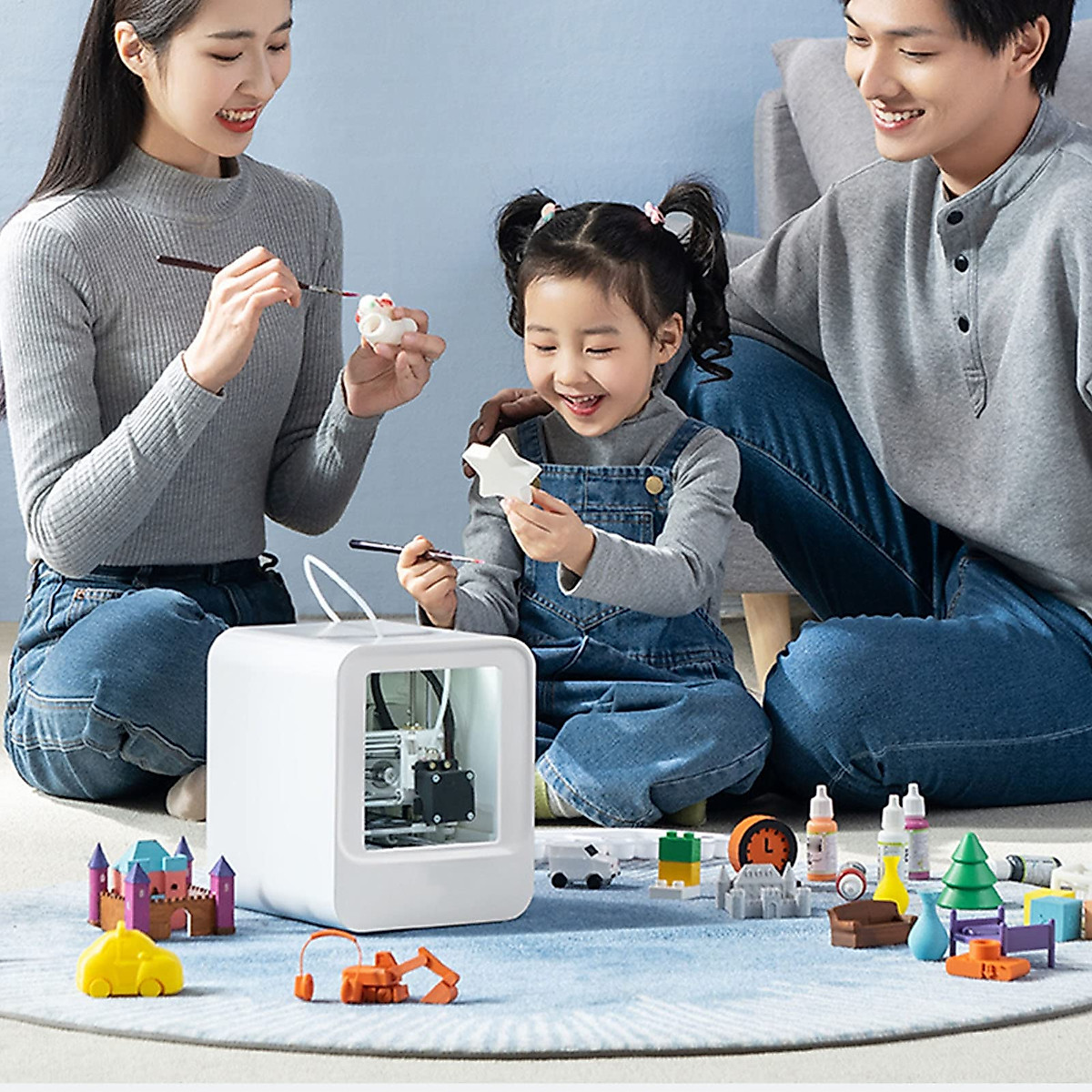 3D Printer, Small 100-240V High White Photo Modeling 3D Printer for Kids (US Plug)