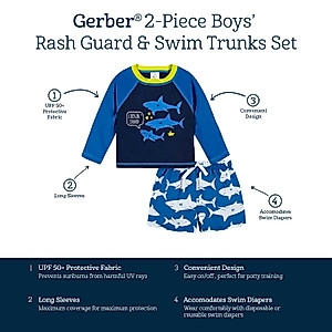 Gerber Baby Boy's Toddler Long Sleeved Rashguard Swim Bathing Suit Set, Blue and White Sharks, 18 Months