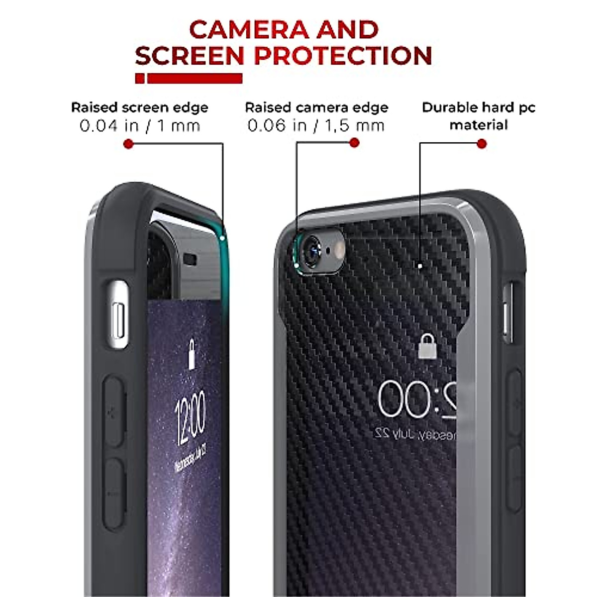 Nicexx Designed for iPhone 6 Plus Case/Designed for iPhone 6S Plus Case with Carbon Fiber Pattern, 12ft. Drop Tested, Wireless Charging Compatible - Black