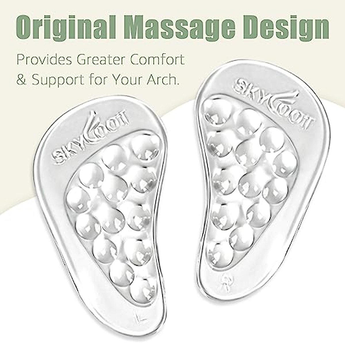 Skyfoot Arch Support Shoe Inserts, Massage Gel Arch Pads, Adhesive Arch Insoles for Flat Feet, High Arch, Plantar Fasciitis, Arch Pain Relief, Foot Pressure Relieve (Crystal)