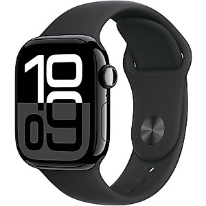 Apple Watch Series 10 [GPS + Cellular, 46mm] - Jet Black Aluminum Case with Black Sport Band, S/M (Renewed)