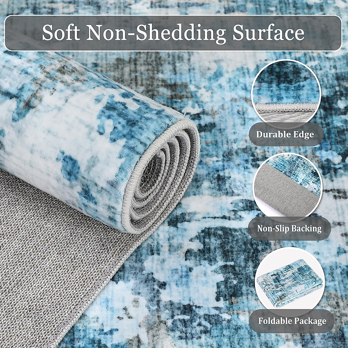 Runner Rug 2'x6' Hallway Rugs, Washable Abstract Kitchen Runners Rug for Hallway Laundry Room, Ultra-Thin Soft Non-Slip Rug Runners for Entryway Bedroom, Blue