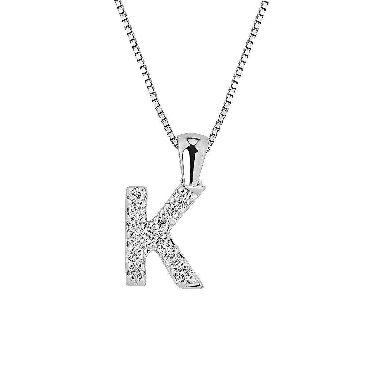 Diamond Wish 14k White Gold Letter K Diamond A to Z Initial Pendant Necklace (1/10cttw) with 18-inch chain