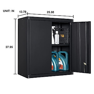 Black Wall Storage Cabinet with Adjustable Shlef,Metal Wall Storage Cabinet with Lock for Kithen, Bathroom,Garage