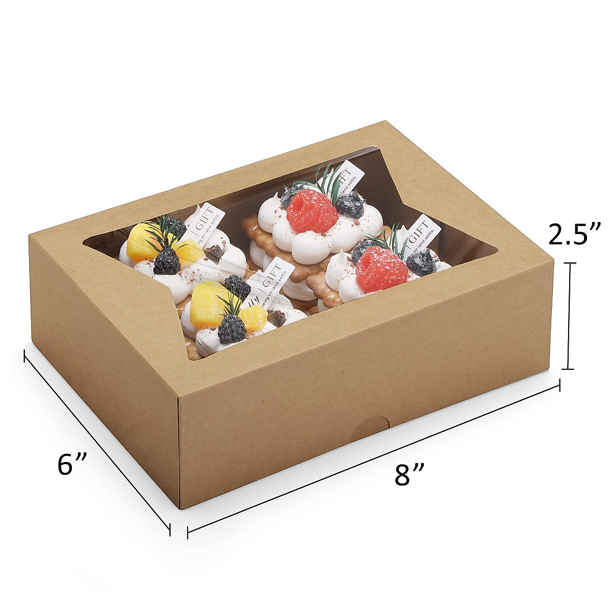 Eupako Cookie Boxes with Window 8x6x2.5 Inhces, 24pcs Auto-Popup Brown Treat Boxes for Bakery, Donuts, Candy, Pastry,Cupcakes, Biscuits, Chocolate Strawberries