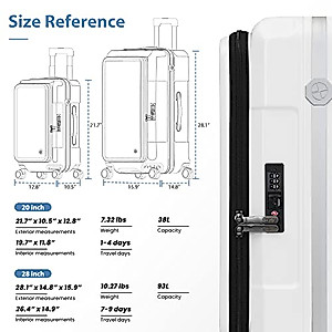 Coolife Luggage Carry On Spinner Suitcase Set with Pocket Compartment Weekend Bag Hardside Trunk (snow white_Aluminium Frame type, 20in(carry on))