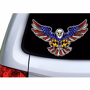 Rogue River Tactical Large 10"x6" American Eagle USA Flag Car Decal Window Die Cut Patriotic Auto Bumper Sticker Vinyl Decal for Car Truck RV SUV Boat Support US Military