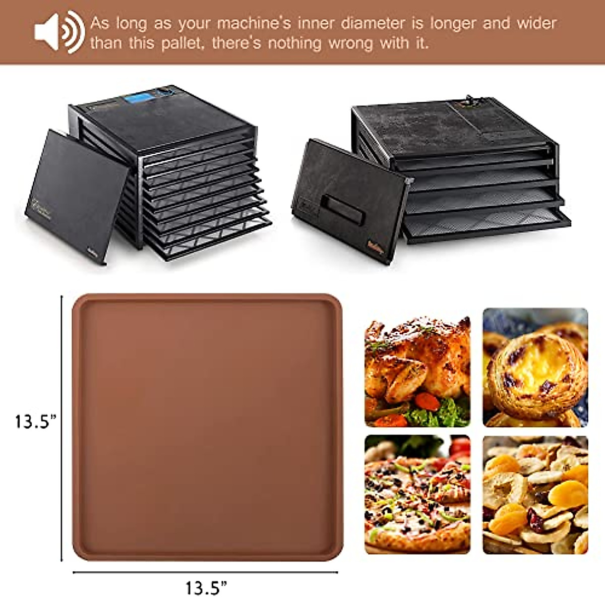 6Pcs Silicone Dehydrator Mats with Edge for 14" x 14" Trays Compatible with Excalibur Dehydrator, - Nonstick Silicone Drye Sheets Multi-purpose Reusable for Jerky, Fruit, Meat, Herbs, Vegetables, Cracker…