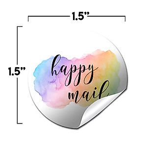 Pastel Watercolor Happy Mail Thank You Customer Appreciation Sticker Labels for Small Businesses, 60 1.5" Circle Stickers by AmandaCreation, Great for Envelopes, Postcards, Direct Mail, & More!