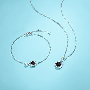 FANCIME Black Tourmaline Necklace Graduation Gift Sterling Silver Dainty Infinity Pendant Crystal Black Onyx Fine Gemstone Jewelry Birthday Anniversary Christmas Gifts for Women Her