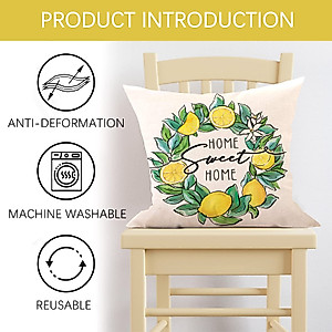 Fjfz Hello Summer Lemon Decorative Throw Pillow Cover 18 x 18 Set of 4, Bicycle Black White Buffalo Plaid Check Stripes Porch Outdoor Home Decor, Home Sweet Home Wreath Farmhouse Couch Cushion Case
