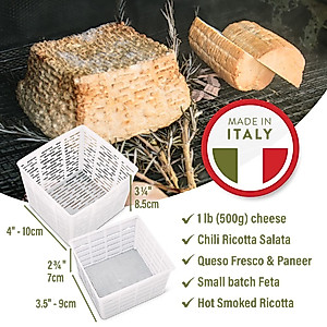 Easy Cheesemaking Set | 5 Cheese Molds + Cheese Making Book | Made in Italy | Recipes to Make Ricotta, Paneer, Goats Cheese, Quark and More | Professional Cheese Press Basket Mold Set of Strainers