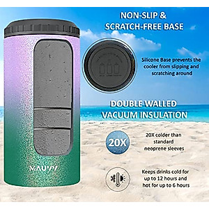 4 in 1 Insulated Slim Can Cooler with lid for 12 Oz Tall Skinny Can, Regular Can, Beer Bottle - Stainless Steel Double Walled Can Insulator Beer Coozy for Cans Koozie Coozies (Mermaid Dreams)