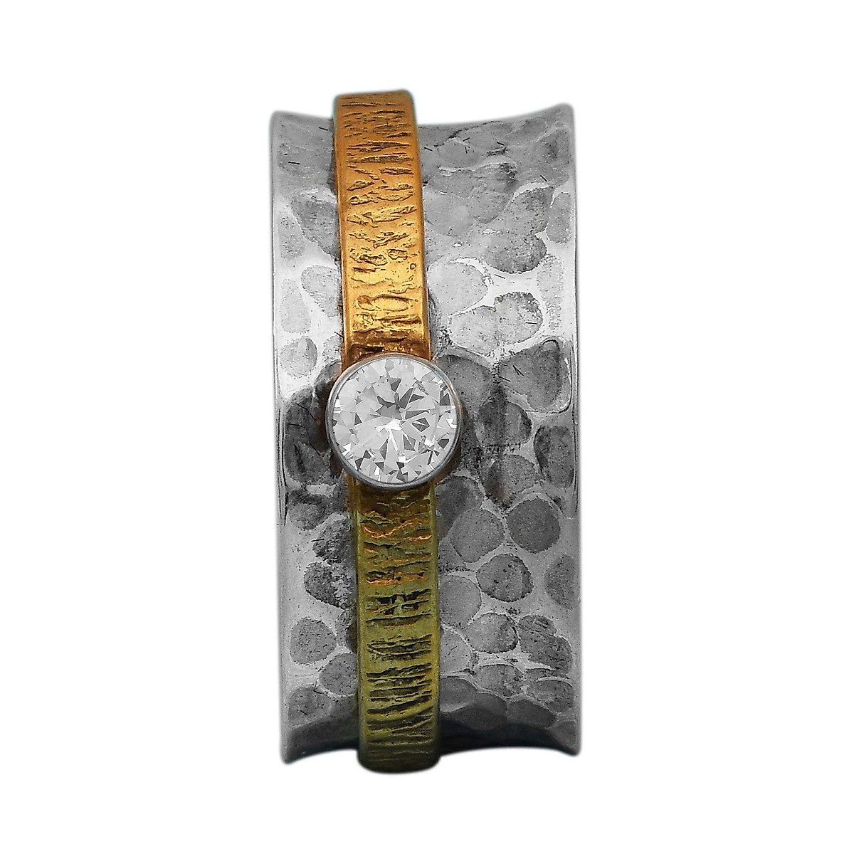 Spinner Ring !! White Gemstone Meditation Ring, Anxiety Ring, Anti Stress Ring, Worry Band 925 Sterling Silver Textured Band (6.5)