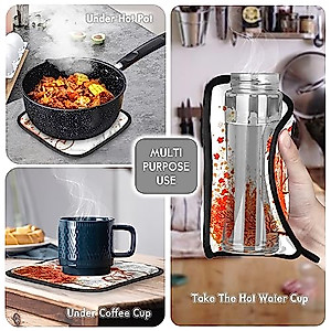 Thanksgiving Fall Leaves Tree Oven Mitts and Pot Holders Sets Heat Resistant Non Slip Oven Glove and Insulated Kitchen Counter Mat Suitable for Cooking Baking Grill