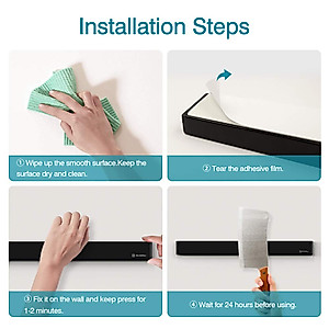 Rich&Ray 16 Inch Magnetic Knife Holder, Kitchen Knife Magnetic Holder for Wall No Drilling, Kitchen Accessories Organizer Bar or Used in Organizing Tools (Stainless Steel-16 inch, Black)