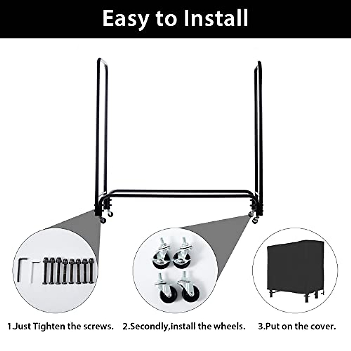 Kweetle 4FT Outdoor Firewood Rack with Wheels and Weather-proof Cover, Log Storage Stand Metal Fire Wood Holder Heavy Duty Firewood Cart for Firewood