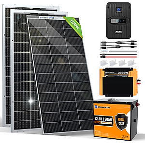 ECO-WORTHY 2.4KWH Solar Panel Kit 600W 12Volt System for RV Off Grid with Battery and Inverter: 600W Solar Panels + 40A MPPT Charge Controller + 12V 150Ah Lithium Battery + 12V 2000W Solar Inverter