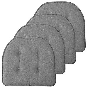 Sweet Home Collection Chair Cushion Memory Foam Pads Tufted Slip Non Skid Rubber Back U-Shaped 17" x 16" Seat Cover, 4 Count (Pack of 1), Grey