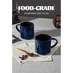 famiware Nature Coffee Mugs Set of 4, 14 oz Coffee Mug Set, Coffee Cups with Handle for Coffee, Tea, Cocoa and Milk, Microwave and Dishwasher Safe, Midnight Blue