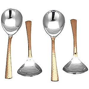 VAKRATUNDA KITCHENWARES Set of 4 Serving Spoon with Hammer Copper Handle, Spoons for Dinnerware Serve ware, Non-Slip Serving Tools for Modern Kitchen, Serving Spoons for Home, 8”