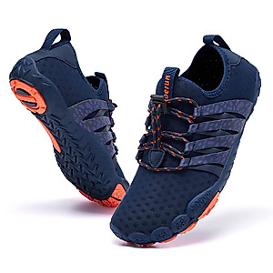 Limberun Water Shoes Barefoot Shoes for Men Women Minimalist Water Trail Running Shoe Hiking Climbing Gym Zero Drop Outdoor Wide Toe Box Blue/Orange 11 M / 12 W