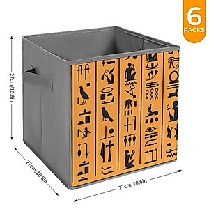 Egyptian Hieroglyphs Or Ancient Egypt Letters Collapsible Storage Cubes 6 Pack Cube Storage Bins with Handles 10.6"x10.6"x10.6" Closet Organizers for Shelves