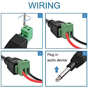 DKARDU 1/4 Inch Jack 6.35mm Mono Male Plug for Guitar/Speaker/Microphone Audio Cable, 2 Pole Terminal Female Solderless Screw Converter Adapter Replacement Repair Plug, 4 PCS