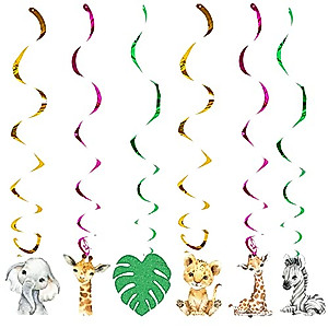 12Pcs Wild One Hanging Swirls Ceiling Streamers Decorations, for Jungle Safari Animal Birthday Party Decorations Baby Shower Supplies