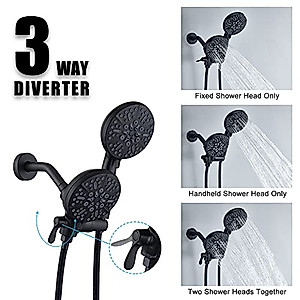 Black Shower Faucet Set with Tub Spout, 48-Setting Dual Shower Head and Faucet Sets Complete, 3-Way Diverter Tub and Shower Faucet Combo, Single Handle Tub and Shower Trim Kit (Valve Included)