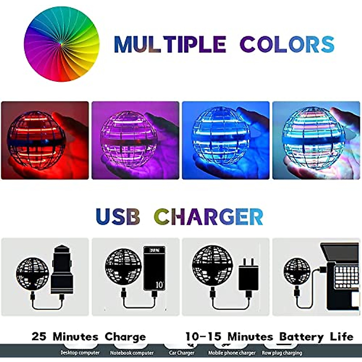 PITKLG Flying Ball Toys 2023 Upgraded Hand Controlled Flying Orb Magic Ball RGB Led Lights Boomerang Spinner 360°Rotating Soaring UFO Mini Orb Drone Flying Toy Safe for Kids Adults(Purple)