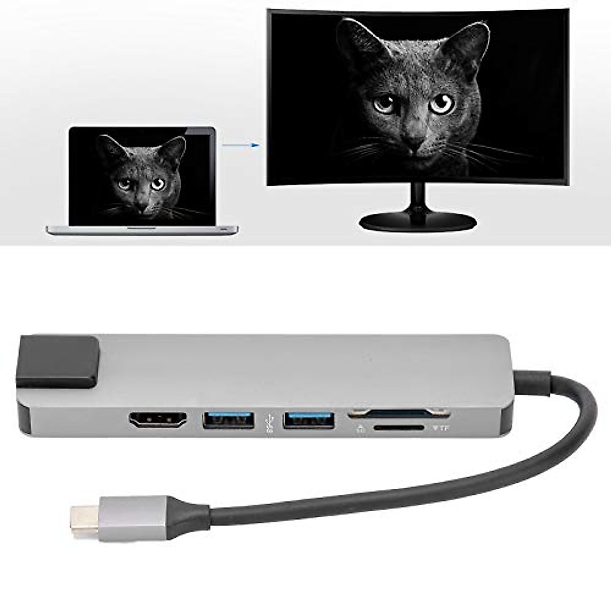 HUB Multifunction USB 3.0 Type‑C HDMI RJ45 Display Adapter Gray Compatible with OS X/Windows for Office and Entertainment