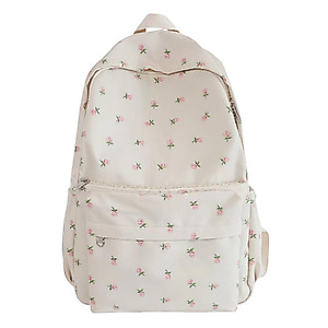 2023 Cute Preppy School Bag Floral Printed Kawaii Backpack Cottagecore Aesthetic Backpack BookBag Laptop Daypack (White)