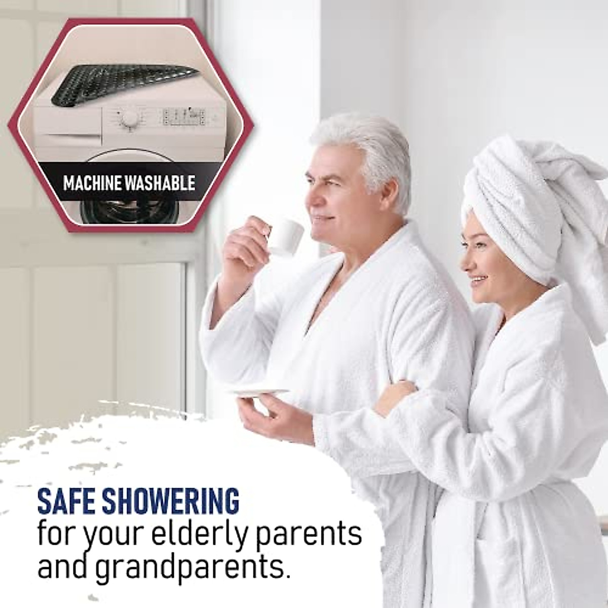 ENKOSI Extra Large Square Non Slip Shower Mat | 31 x 31-inch XL Shower Mats for Showers Anti Slip - Square Shower Stall Mat for Bathroom Shower Floors | Secure Suction Cups and Drain Holes (Grey)