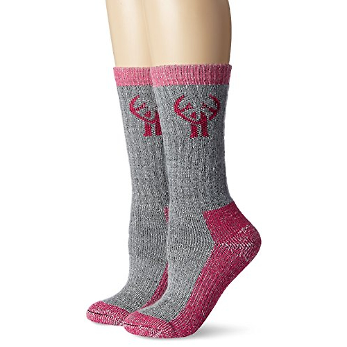 2 Pack Huntworth Heavyweight Wool Blend Boot Sock, Grey/fuchsia, Large