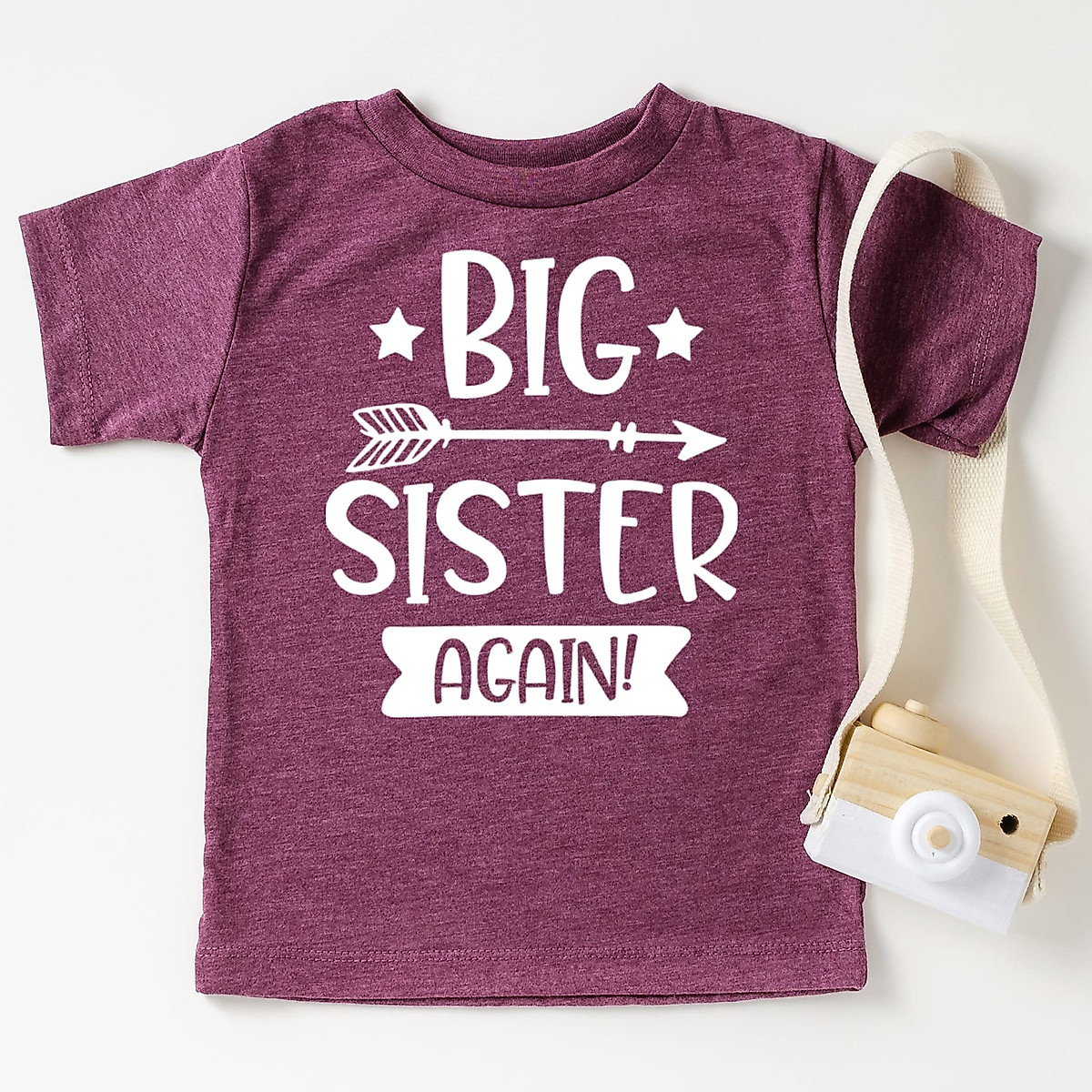 Arrow Big Sister Again Sibling Announcement Shirts for Baby and Toddler Girls Sibling Outfits Vintage Burgundy Shirt