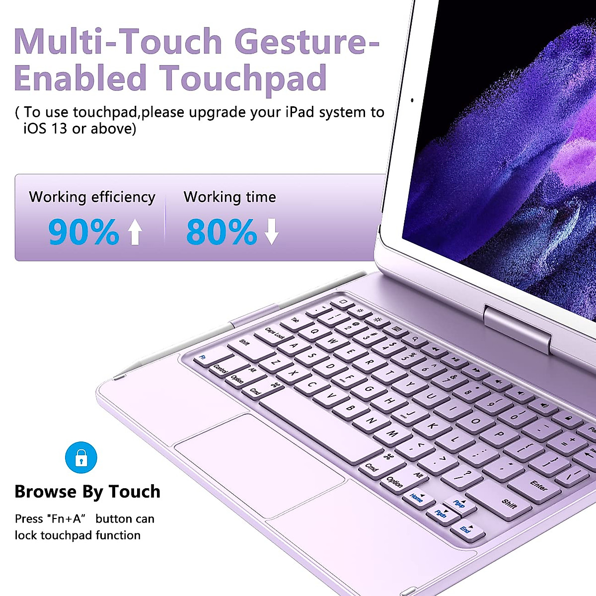 Touchpad Keyboard Case for iPad 10.2 9th/8th/7th Gen, Keyboard Case for iPad 9th Generation/8th/7th Gen-360° Rotatable Protective Cover for iPad Keyboard 9th/8th/7th Gen with Pencil Holder (Purple)