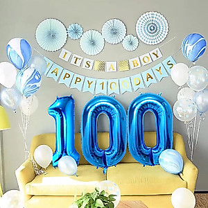 Xihuimay Number 100 Balloons 40"Digital Balloon Alphabet 100 Birthday Balloons Digit 100 Helium Balloons Big Balloons for Birthday Party Supplies Wedding Bachelorette Bridal Shower, Blue Number 100