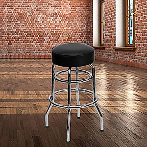 Flash Furniture Double Ring Chrome Barstool with Black Seat